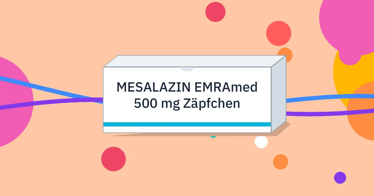 Symbolbild: Packung mit der Aufschrift MESALAZIN EMRAmed 500 mg Zäpfchen (PZN 18136208) – Verfügbarkeit und Bezug in Apotheken in Frankfurt am Main