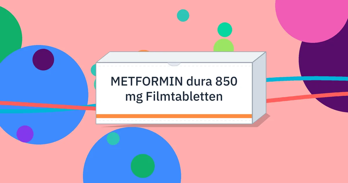 Symbolbild: Packung mit der Aufschrift METFORMIN dura 850 mg Filmtabletten (PZN 03400266) – Verfügbarkeit und Bezug in Apotheken in Frankfurt am Main