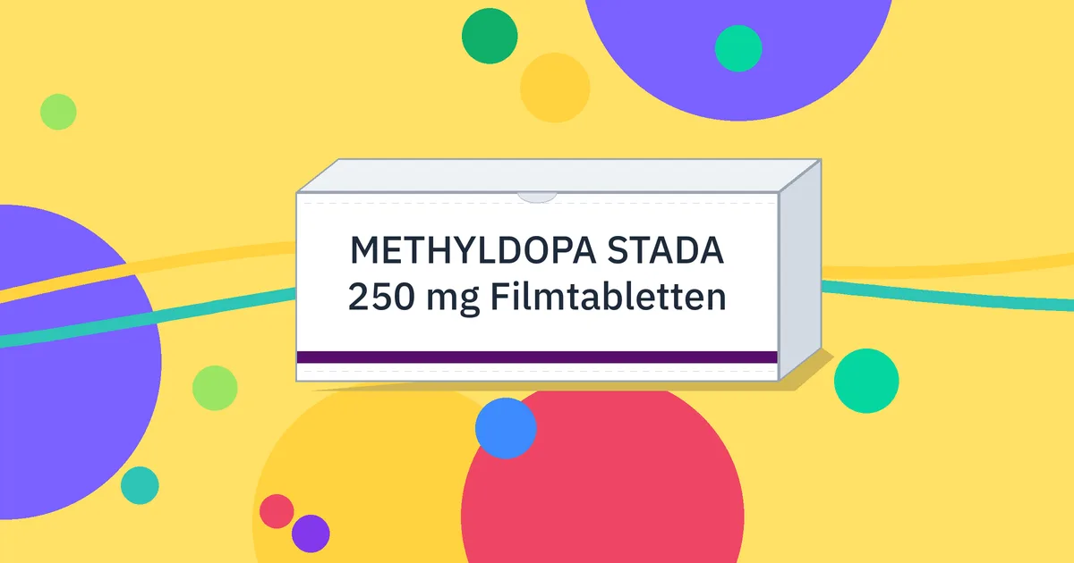 Symbolbild: Packung mit der Aufschrift METHYLDOPA STADA 250 mg Filmtabletten (PZN 02077202) – Verfügbarkeit und Bezug in Apotheken in Frankfurt am Main