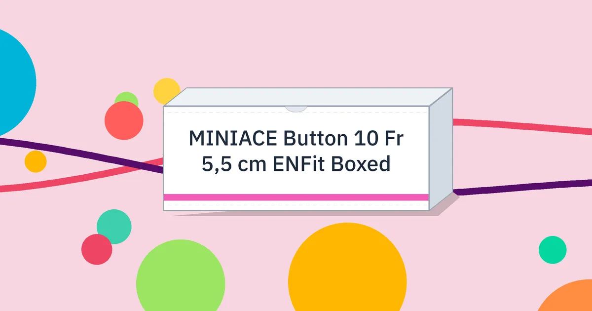 Symbolbild: Packung mit der Aufschrift MINIACE Button 10 Fr 5,5 cm ENFit Boxed (PZN 16953191) – Verfügbarkeit und Bezug in Apotheken in Frankfurt am Main