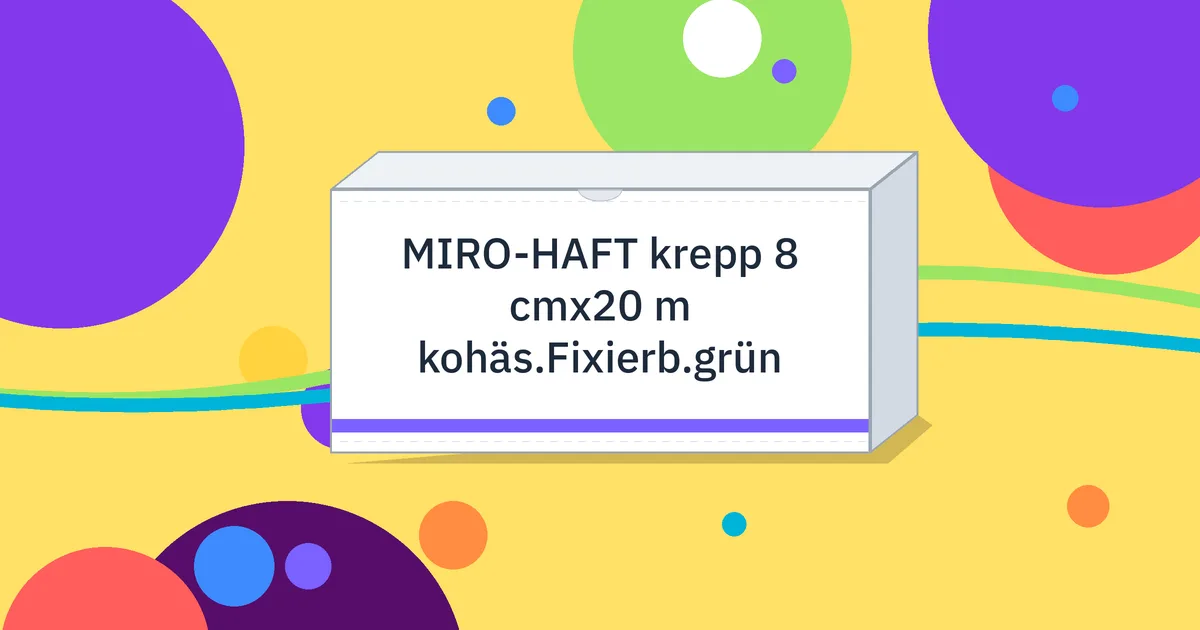 Symbolbild: Packung mit der Aufschrift MIRO-HAFT krepp 8 cmx20 m kohäs.Fixierb.grün (PZN 01212721) – Verfügbarkeit und Bezug in Apotheken in Frankfurt am Main