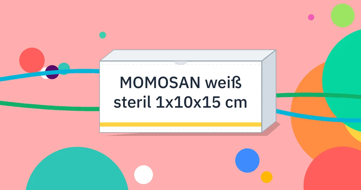 Symbolbild: Packung mit der Aufschrift MOMOSAN weiß steril 1x10x15 cm (PZN 02408403) – Verfügbarkeit und Bezug in Apotheken in Frankfurt am Main