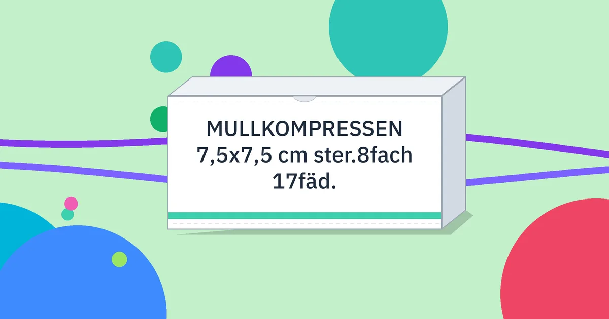 Symbolbild: Packung mit der Aufschrift MULLKOMPRESSEN 7,5x7,5 cm ster.8fach 17fäd. (PZN 06929292) – Verfügbarkeit und Bezug in Apotheken in Frankfurt am Main