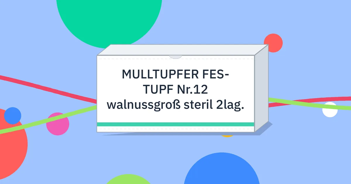 Symbolbild: Packung mit der Aufschrift MULLTUPFER FES-TUPF Nr.12 walnussgroß steril 2lag. (PZN 11158603) – Verfügbarkeit und Bezug in Apotheken in Frankfurt am Main