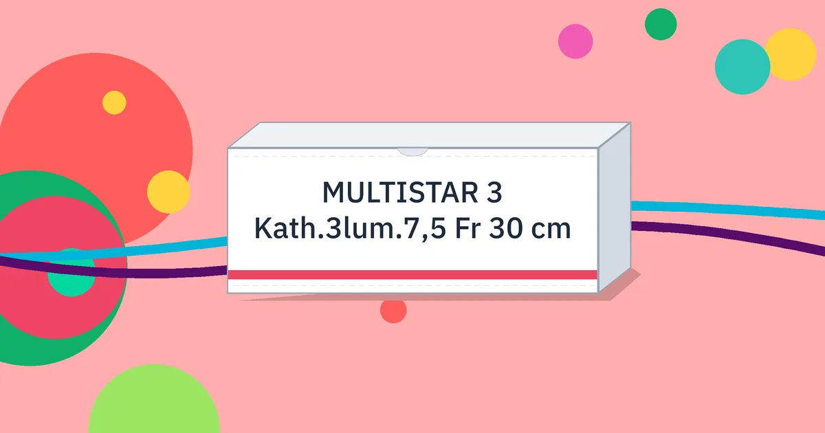 Symbolbild: Packung mit der Aufschrift MULTISTAR 3 Kath.3lum.7,5 Fr 30 cm (PZN 09446022) – Verfügbarkeit und Bezug in Apotheken in Frankfurt am Main