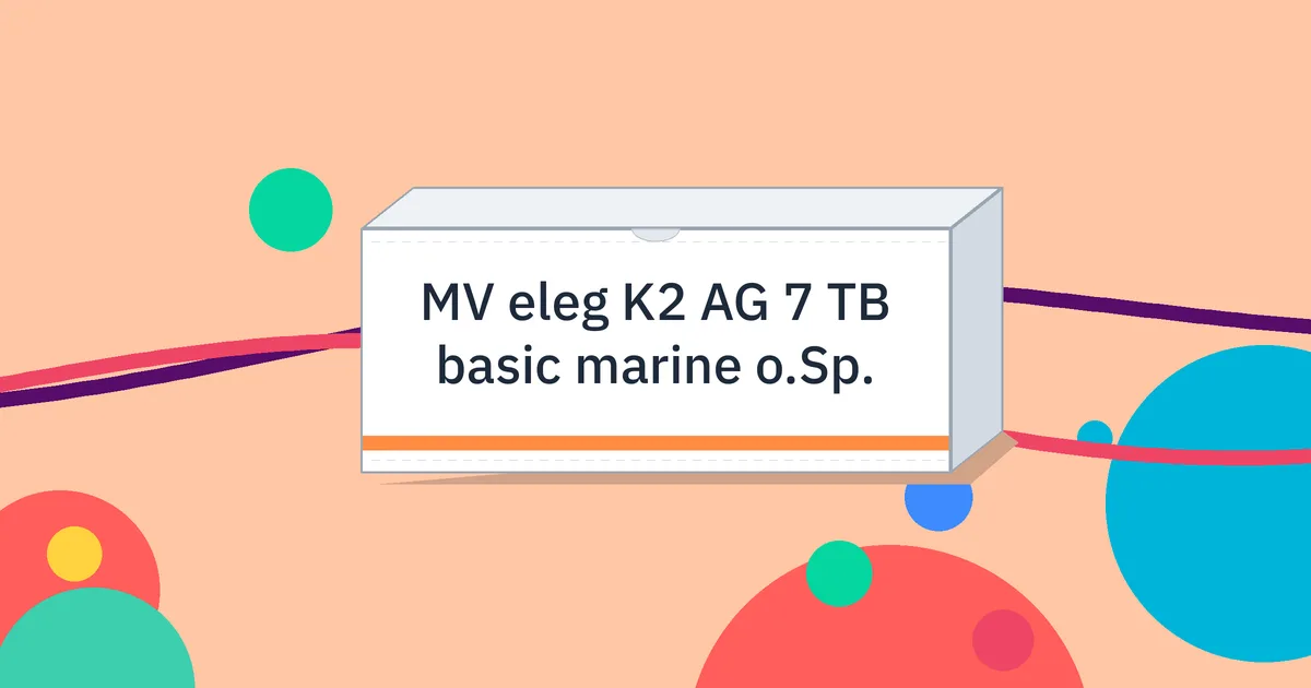 Symbolbild: Packung mit der Aufschrift MV eleg K2 AG 7 TB basic marine o.Sp. (PZN 14613491) – Verfügbarkeit und Bezug in Apotheken in Frankfurt am Main