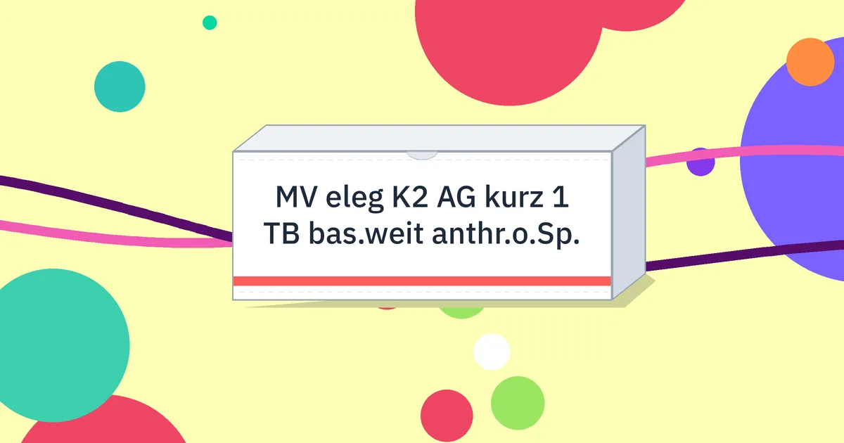 Symbolbild: Packung mit der Aufschrift MV eleg K2 AG kurz 1 TB bas.weit anthr.o.Sp. (PZN 00186051) – Verfügbarkeit und Bezug in Apotheken in Frankfurt am Main