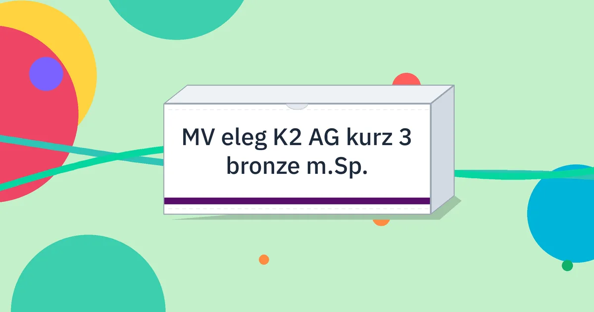 Symbolbild: Packung mit der Aufschrift MV eleg K2 AG kurz 3 bronze m.Sp. (PZN 14717316) – Verfügbarkeit und Bezug in Apotheken in Frankfurt am Main