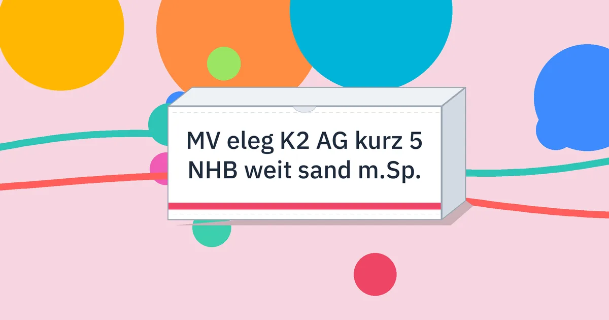 Symbolbild: Packung mit der Aufschrift MV eleg K2 AG kurz 5 NHB weit sand m.Sp. (PZN 18925253) – Verfügbarkeit und Bezug in Apotheken in Frankfurt am Main