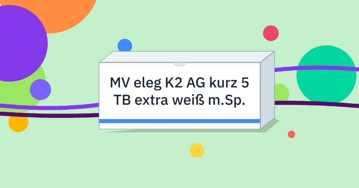 Symbolbild: Packung mit der Aufschrift MV eleg K2 AG kurz 5 TB extra weiß m.Sp. (PZN 09879620) – Verfügbarkeit und Bezug in Apotheken in Frankfurt am Main