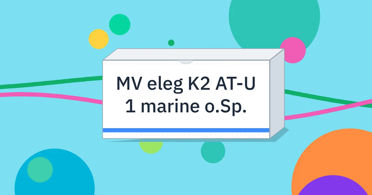 Symbolbild: Packung mit der Aufschrift MV eleg K2 AT-U 1 marine o.Sp. (PZN 15290771) – Verfügbarkeit und Bezug in Apotheken in Frankfurt am Main