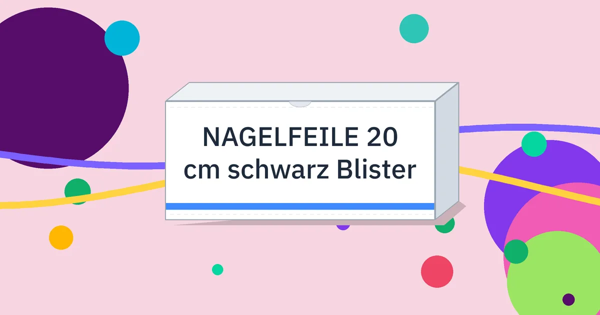 Symbolbild: Packung mit der Aufschrift NAGELFEILE 20 cm schwarz Blister (PZN 10349695) – Verfügbarkeit und Bezug in Apotheken in Frankfurt am Main