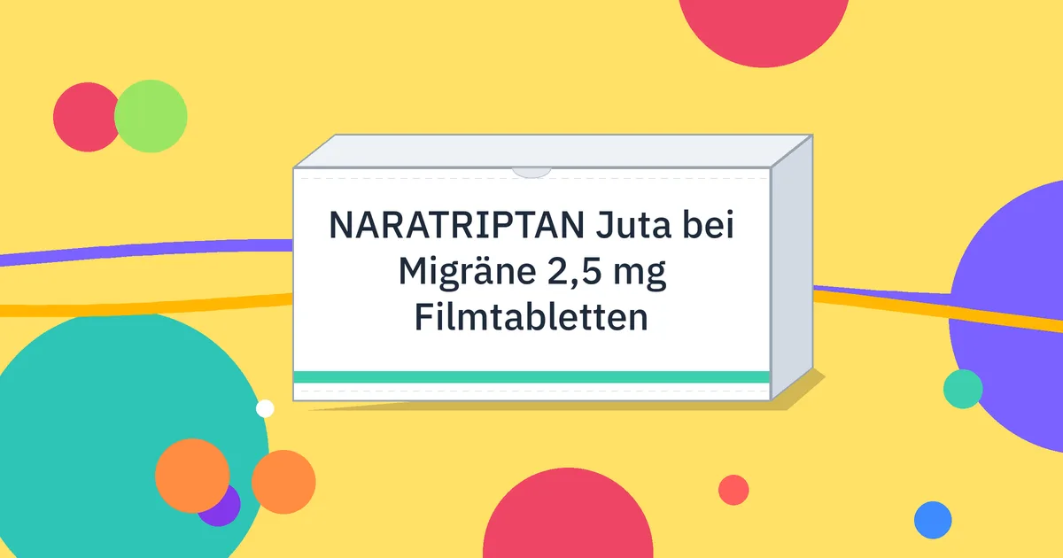 Symbolbild: Packung mit der Aufschrift NARATRIPTAN Juta bei Migräne 2,5 mg Filmtabletten (PZN 18774280) – Verfügbarkeit und Bezug in Apotheken in Frankfurt am Main