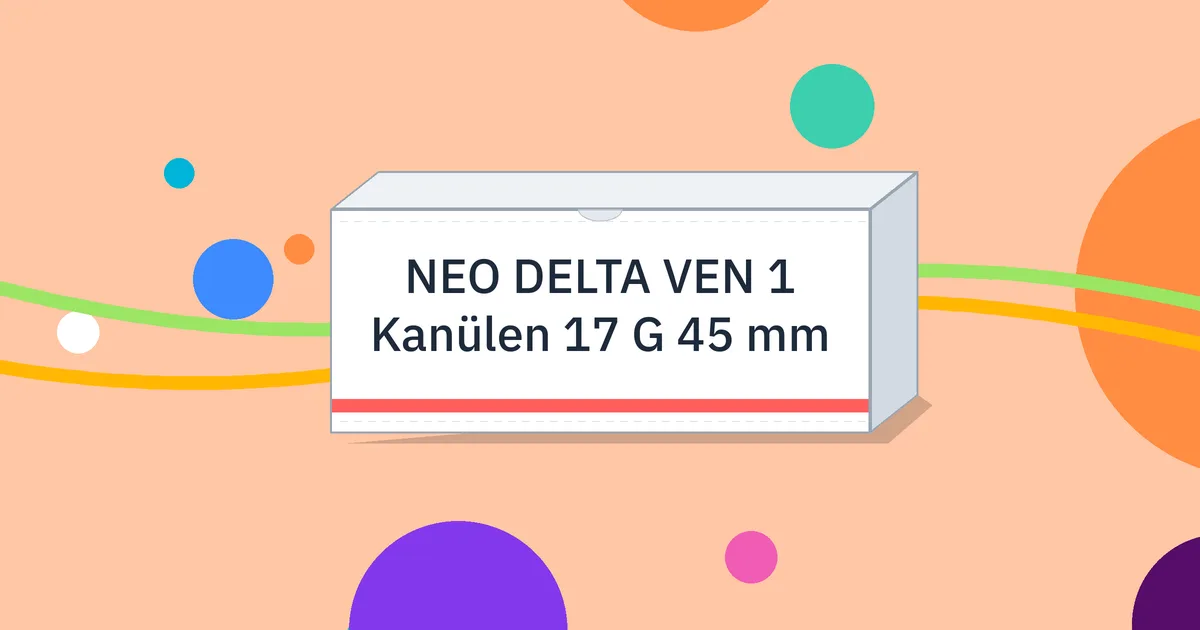 Symbolbild: Packung mit der Aufschrift NEO DELTA VEN 1 Kanülen 17 G 45 mm (PZN 07758013) – Verfügbarkeit und Bezug in Apotheken in Frankfurt am Main