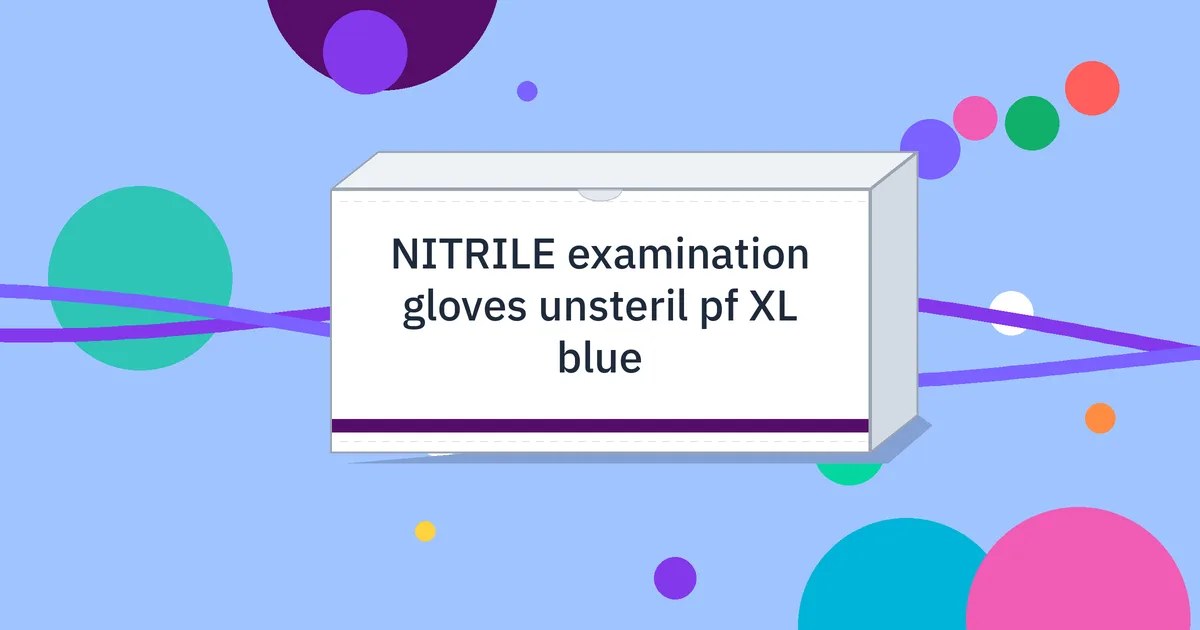 Symbolbild: Packung mit der Aufschrift NITRILE examination gloves unsteril pf XL blue (PZN 19872240) – Verfügbarkeit und Bezug in Apotheken in Frankfurt am Main