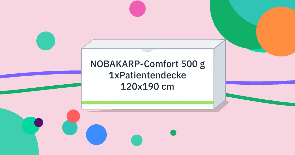 Symbolbild: Packung mit der Aufschrift NOBAKARP-Comfort 500 g 1xPatientendecke 120x190 cm (PZN 13878537) – Verfügbarkeit und Bezug in Apotheken in Frankfurt am Main