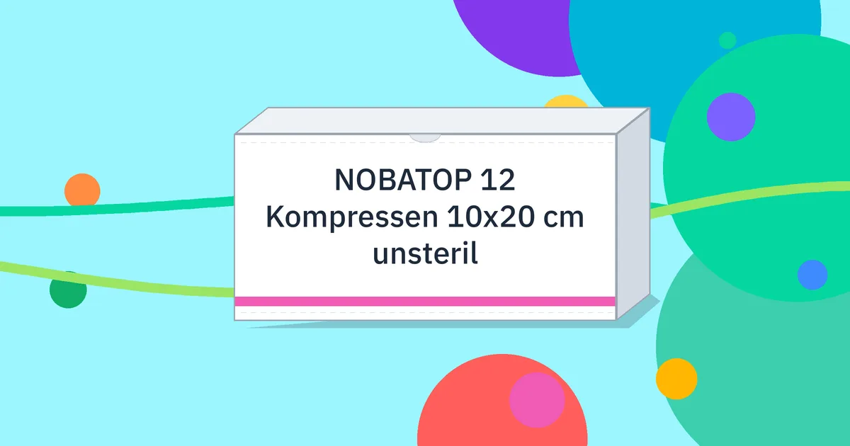 Symbolbild: Packung mit der Aufschrift NOBATOP 12 Kompressen 10x20 cm unsteril (PZN 07099289) – Verfügbarkeit und Bezug in Apotheken in Frankfurt am Main