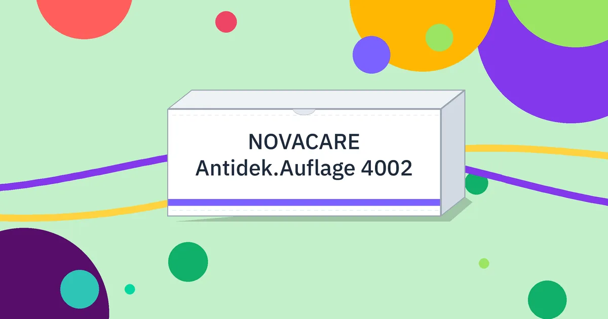 Symbolbild: Packung mit der Aufschrift NOVACARE Antidek.Auflage 4002 (PZN 06648512) – Verfügbarkeit und Bezug in Apotheken in Frankfurt am Main