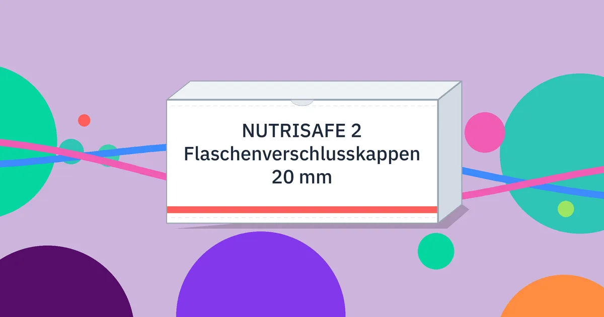 Symbolbild: Packung mit der Aufschrift NUTRISAFE 2 Flaschenverschlusskappen 20 mm (PZN 07369435) – Verfügbarkeit und Bezug in Apotheken in Frankfurt am Main