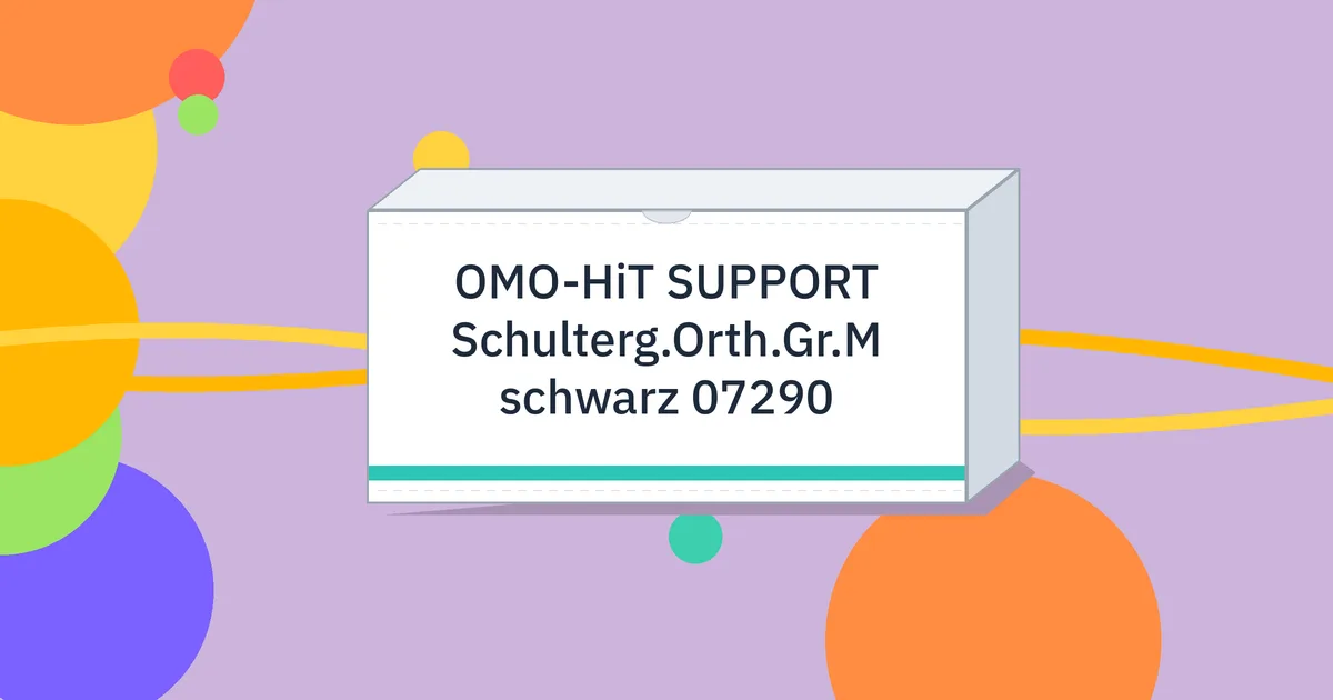 Symbolbild: Packung mit der Aufschrift OMO-HiT SUPPORT Schulterg.Orth.Gr.M schwarz 07290 (PZN 11028556) – Verfügbarkeit und Bezug in Apotheken in Frankfurt am Main