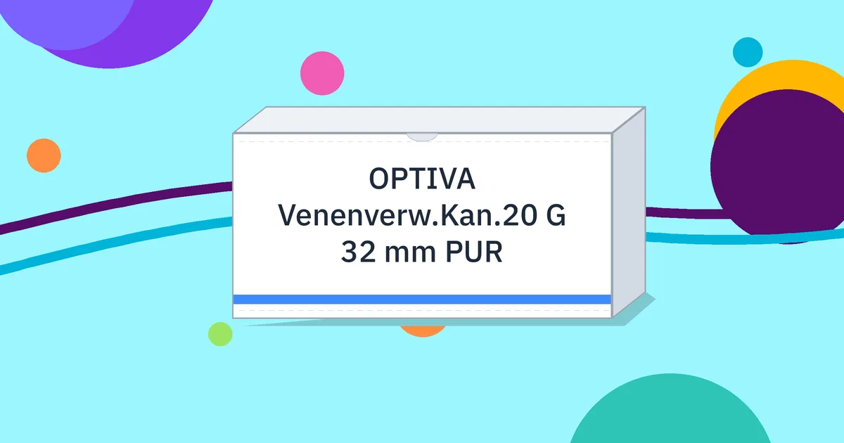 Symbolbild: Packung mit der Aufschrift OPTIVA Venenverw.Kan.20 G 32 mm PUR (PZN 09106817) – Verfügbarkeit und Bezug in Apotheken in Frankfurt am Main