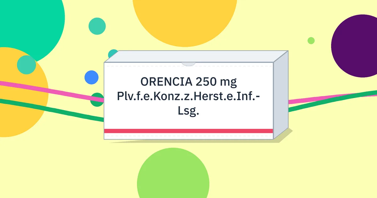 Symbolbild: Packung mit der Aufschrift ORENCIA 250 mg Plv.f.e.Konz.z.Herst.e.Inf.-Lsg. (PZN 10177337) – Verfügbarkeit und Bezug in Apotheken in Frankfurt am Main