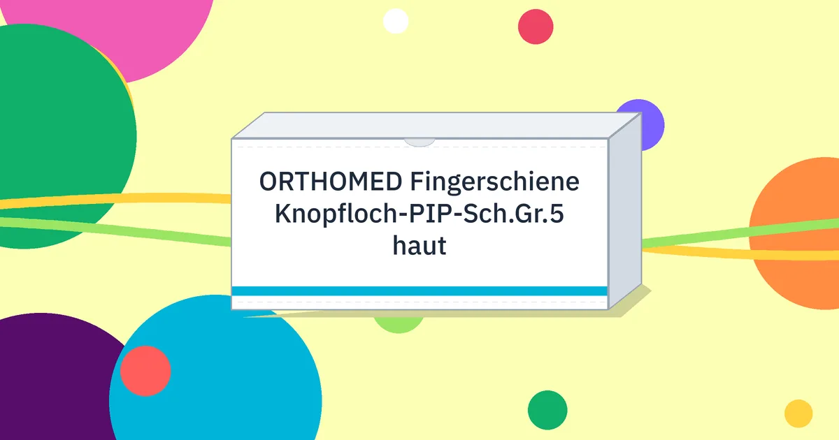 Symbolbild: Packung mit der Aufschrift ORTHOMED Fingerschiene Knopfloch-PIP-Sch.Gr.5 haut (PZN 19466787) – Verfügbarkeit und Bezug in Apotheken in Frankfurt am Main