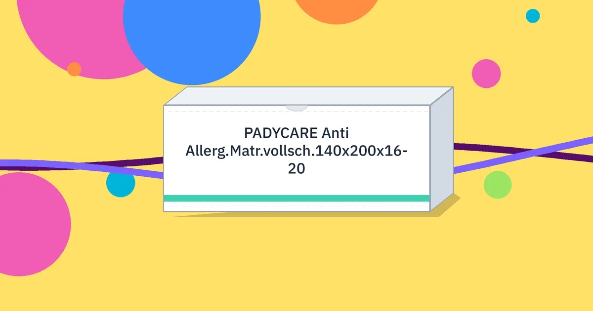 Symbolbild: Packung mit der Aufschrift PADYCARE Anti Allerg.Matr.vollsch.140x200x16-20 (PZN 03511178) – Verfügbarkeit und Bezug in Apotheken in Frankfurt am Main