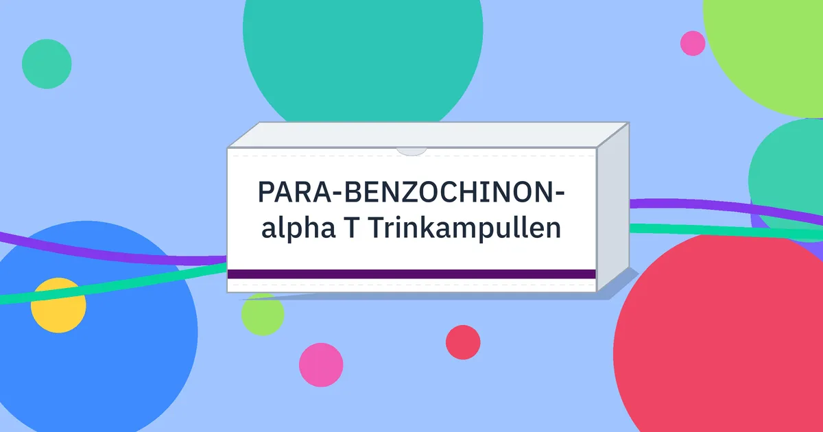 Symbolbild: Packung mit der Aufschrift PARA-BENZOCHINON-alpha T Trinkampullen (PZN 10219917) – Verfügbarkeit und Bezug in Apotheken in Frankfurt am Main