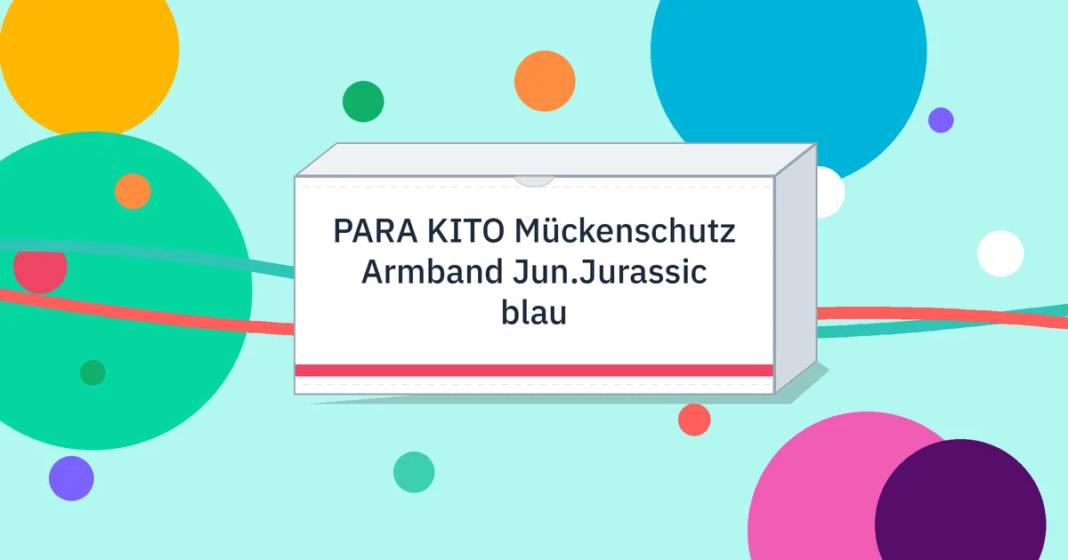 Symbolbild: Packung mit der Aufschrift PARA KITO Mückenschutz Armband Jun.Jurassic blau (PZN 19975980) – Verfügbarkeit und Bezug in Apotheken in Frankfurt am Main