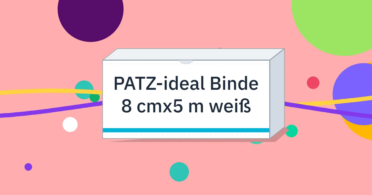 Symbolbild: Packung mit der Aufschrift PATZ-ideal Binde 8 cmx5 m weiß (PZN 06813715) – Verfügbarkeit und Bezug in Apotheken in Frankfurt am Main
