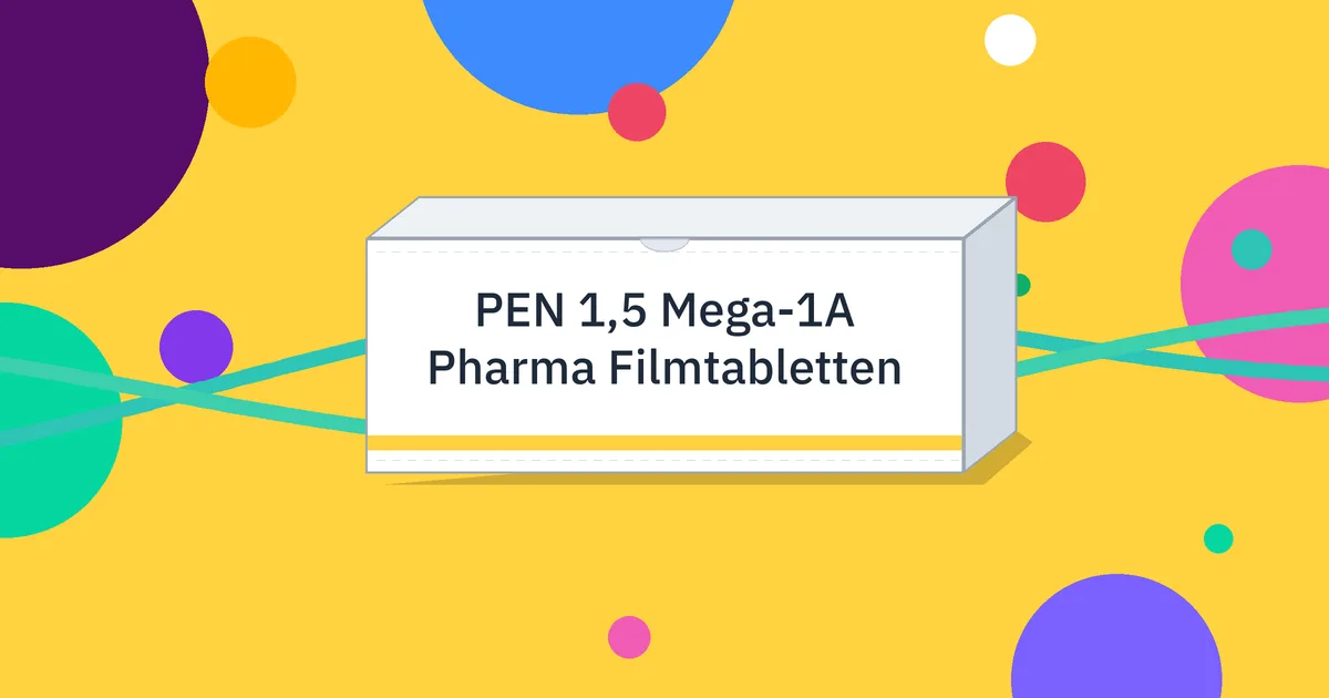 Symbolbild: Packung mit der Aufschrift PEN 1,5 Mega-1A Pharma Filmtabletten (PZN 00658917) – Verfügbarkeit und Bezug in Apotheken in Frankfurt am Main
