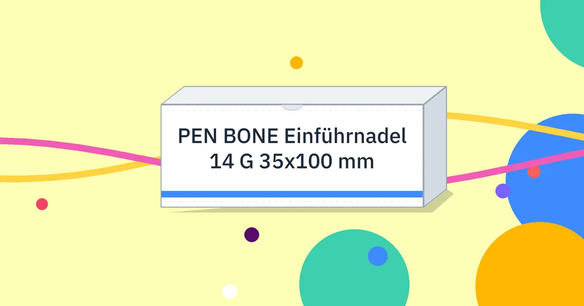 Symbolbild: Packung mit der Aufschrift PEN BONE Einführnadel 14 G 35x100 mm (PZN 16920487) – Verfügbarkeit und Bezug in Apotheken in Frankfurt am Main