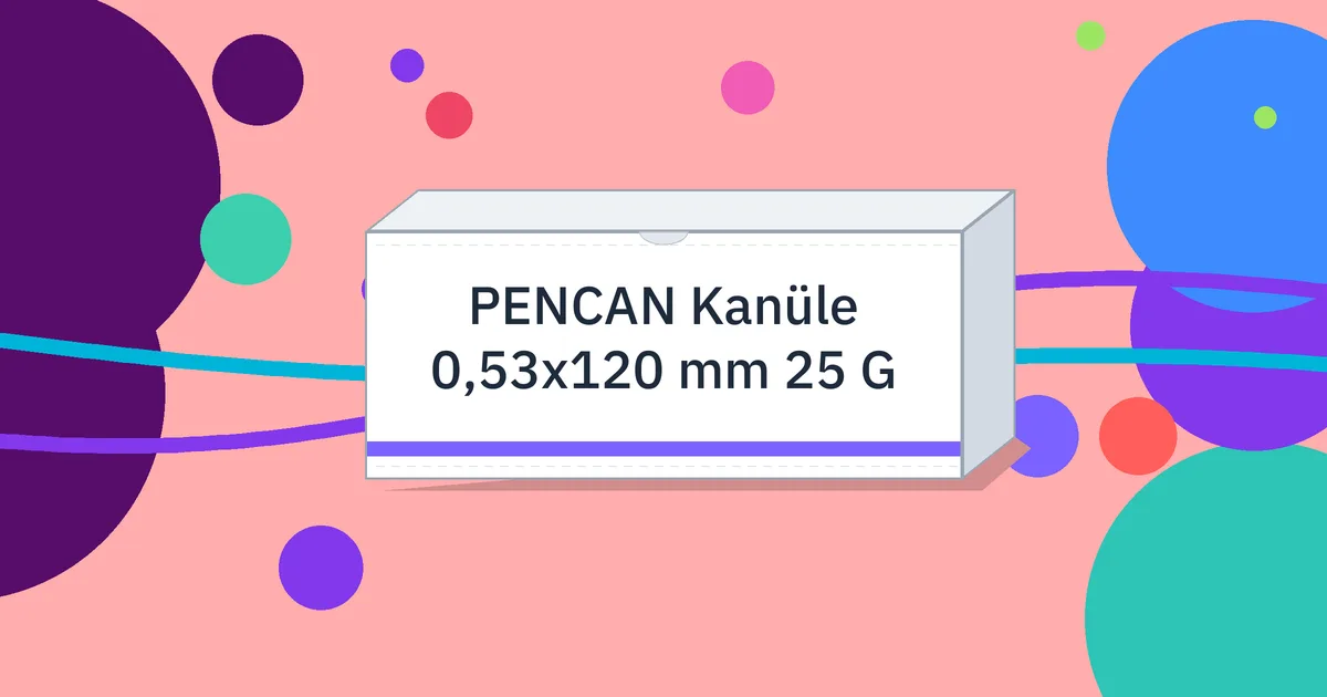 Symbolbild: Packung mit der Aufschrift PENCAN Kanüle 0,53x120 mm 25 G (PZN 00192146) – Verfügbarkeit und Bezug in Apotheken in Frankfurt am Main
