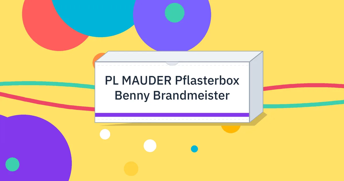 Symbolbild: Packung mit der Aufschrift PL MAUDER Pflasterbox Benny Brandmeister (PZN 19850066) – Verfügbarkeit und Bezug in Apotheken in Frankfurt am Main