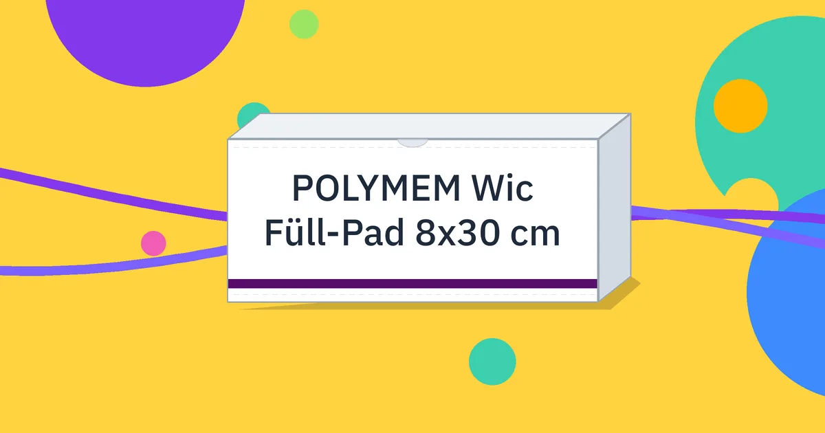Symbolbild: Packung mit der Aufschrift POLYMEM Wic Füll-Pad 8x30 cm (PZN 03508839) – Verfügbarkeit und Bezug in Apotheken in Frankfurt am Main