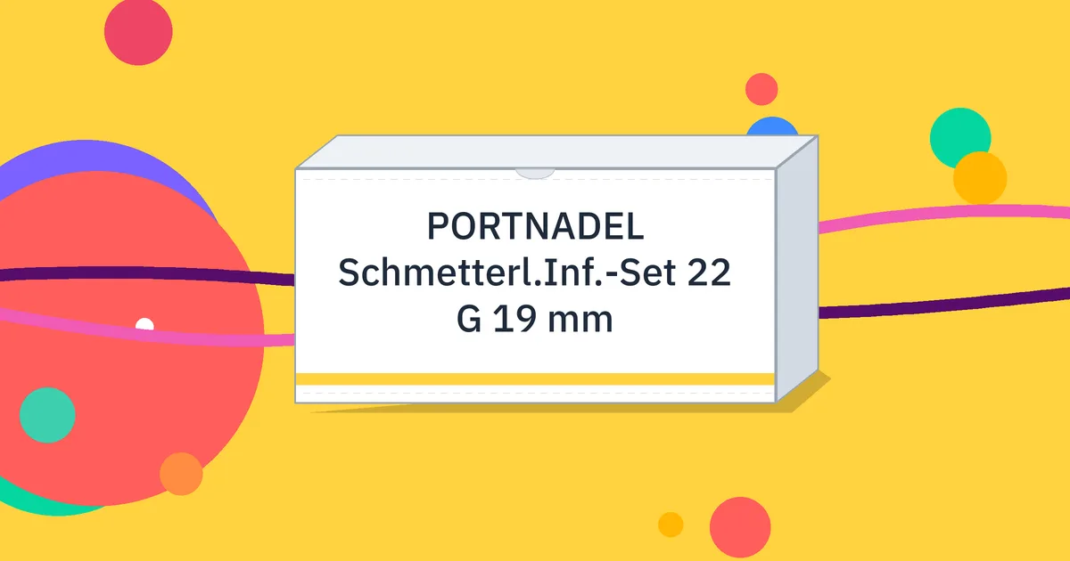 Symbolbild: Packung mit der Aufschrift PORTNADEL Schmetterl.Inf.-Set 22 G 19 mm (PZN 02756529) – Verfügbarkeit und Bezug in Apotheken in Frankfurt am Main