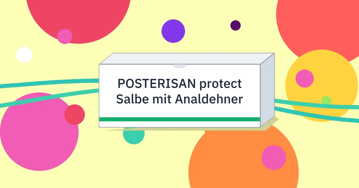 Symbolbild: Packung mit der Aufschrift POSTERISAN protect Salbe mit Analdehner (PZN 06494061) – Verfügbarkeit und Bezug in Apotheken in Frankfurt am Main