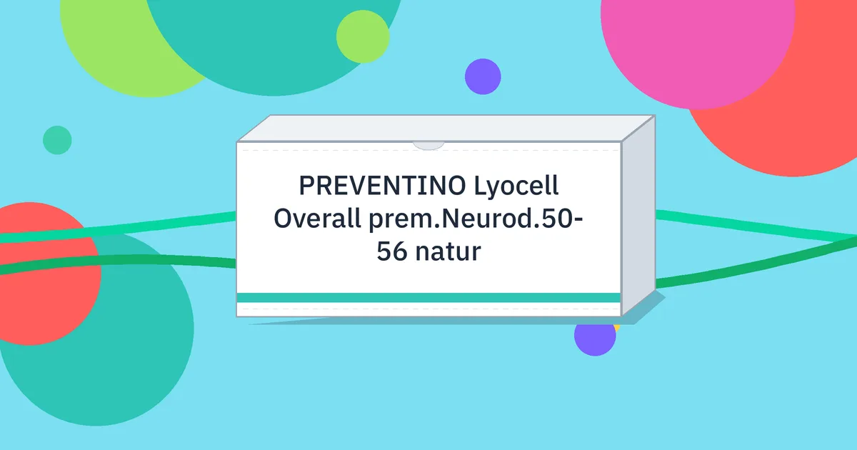 Symbolbild: Packung mit der Aufschrift PREVENTINO Lyocell Overall prem.Neurod.50-56 natur (PZN 16895660) – Verfügbarkeit und Bezug in Apotheken in Frankfurt am Main