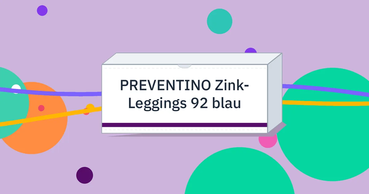 Symbolbild: Packung mit der Aufschrift PREVENTINO Zink-Leggings 92 blau (PZN 12446942) – Verfügbarkeit und Bezug in Apotheken in Frankfurt am Main