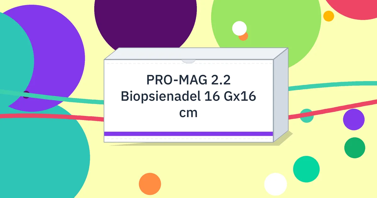 Symbolbild: Packung mit der Aufschrift PRO-MAG 2.2 Biopsienadel 16 Gx16 cm (PZN 06768446) – Verfügbarkeit und Bezug in Apotheken in Frankfurt am Main