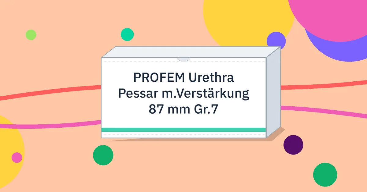 Symbolbild: Packung mit der Aufschrift PROFEM Urethra Pessar m.Verstärkung 87 mm Gr.7 (PZN 11673506) – Verfügbarkeit und Bezug in Apotheken in Frankfurt am Main