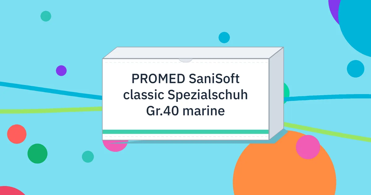 Symbolbild: Packung mit der Aufschrift PROMED SaniSoft classic Spezialschuh Gr.40 marine (PZN 19274214) – Verfügbarkeit und Bezug in Apotheken in Frankfurt am Main