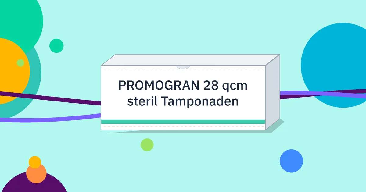 Symbolbild: Packung mit der Aufschrift PROMOGRAN 28 qcm steril Tamponaden (PZN 17311247) – Verfügbarkeit und Bezug in Apotheken in Frankfurt am Main