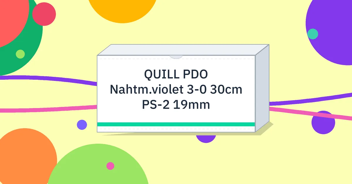 Symbolbild: Packung mit der Aufschrift QUILL PDO Nahtm.violet 3-0 30cm PS-2 19mm (PZN 17990716) – Verfügbarkeit und Bezug in Apotheken in Frankfurt am Main