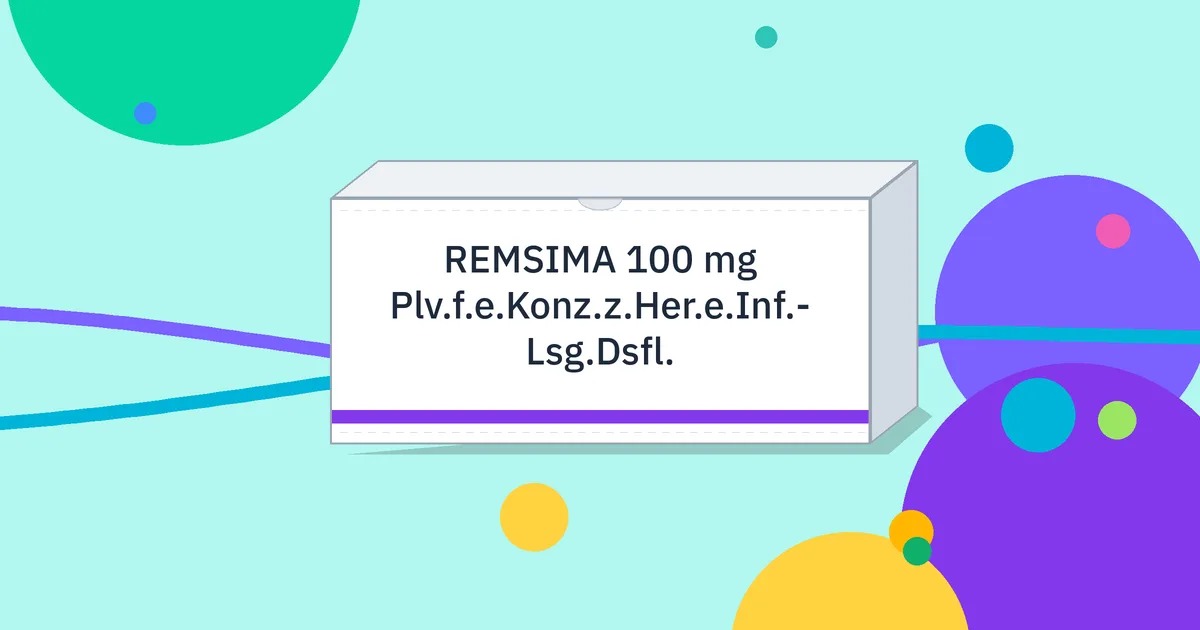 Symbolbild: Packung mit der Aufschrift REMSIMA 100 mg Plv.f.e.Konz.z.Her.e.Inf.-Lsg.Dsfl. (PZN 11532349) – Verfügbarkeit und Bezug in Apotheken in Frankfurt am Main