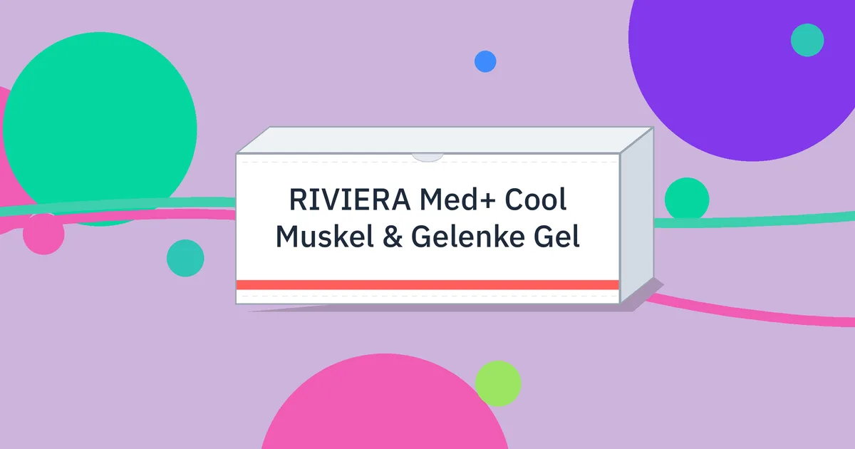 Symbolbild: Packung mit der Aufschrift RIVIERA Med+ Cool Muskel & Gelenke Gel (PZN 19303281) – Verfügbarkeit und Bezug in Apotheken in Frankfurt am Main