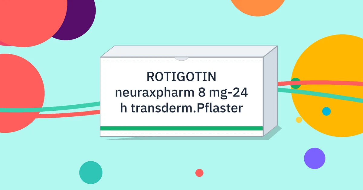 Symbolbild: Packung mit der Aufschrift ROTIGOTIN neuraxpharm 8 mg-24 h transderm.Pflaster (PZN 10061304) – Verfügbarkeit und Bezug in Apotheken in Frankfurt am Main