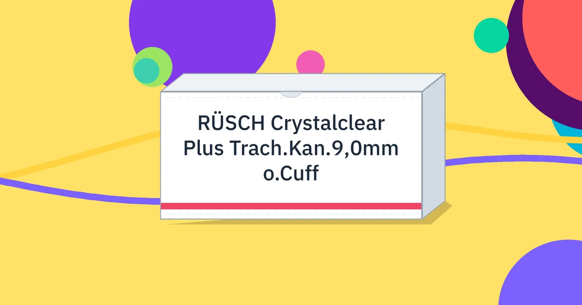 Symbolbild: Packung mit der Aufschrift RÜSCH Crystalclear Plus Trach.Kan.9,0mm o.Cuff (PZN 03433975) – Verfügbarkeit und Bezug in Apotheken in Frankfurt am Main
