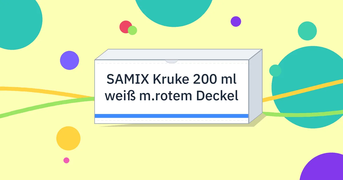 Symbolbild: Packung mit der Aufschrift SAMIX Kruke 200 ml weiß m.rotem Deckel (PZN 11556775) – Verfügbarkeit und Bezug in Apotheken in Frankfurt am Main
